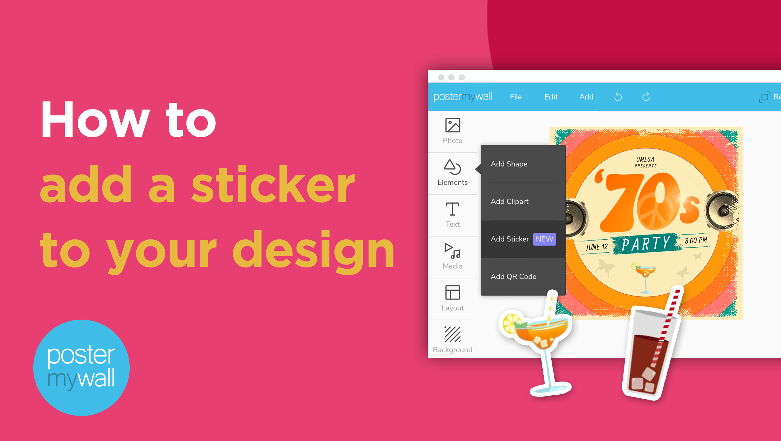 How to add a sticker to your design with PosterMyWall - Gradient by ...